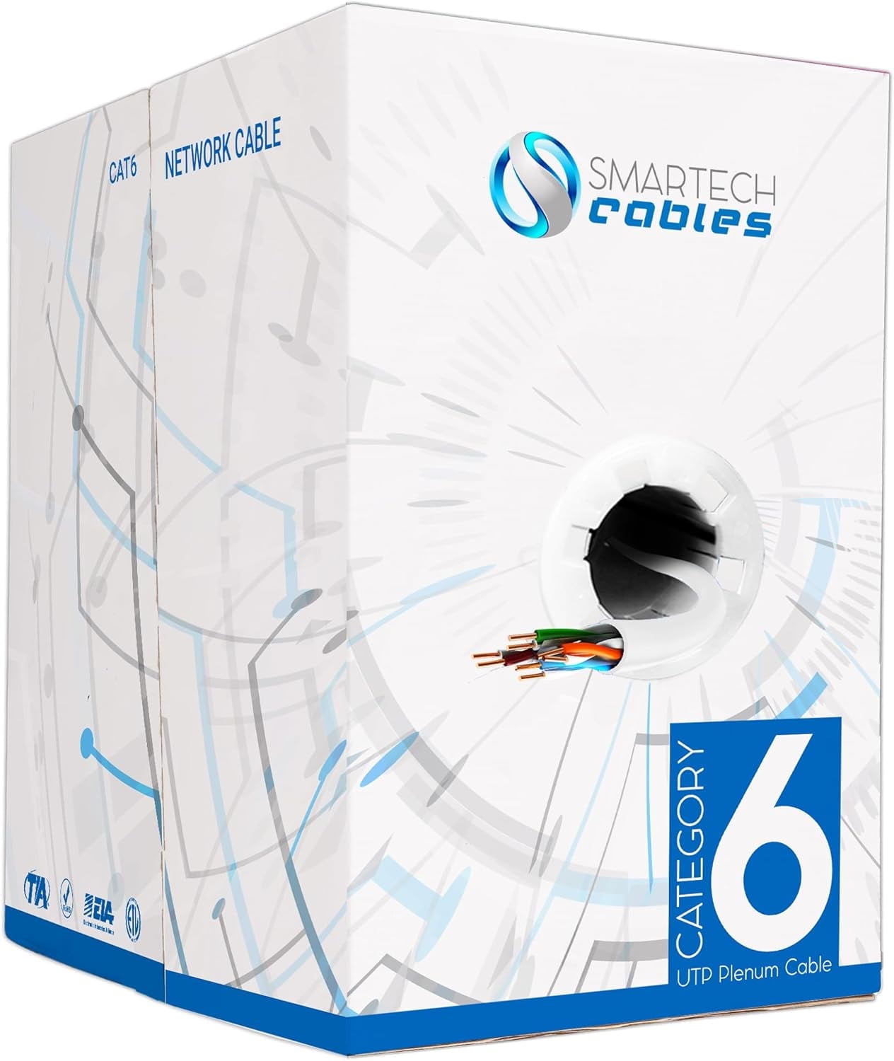 Smartech 1000ft Cat6 Plenum CCA Ethernet Cable, 550MHz, 23AWG, UTP, 4 ...