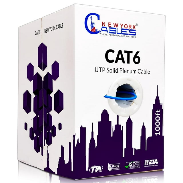 NewYork Cables Cat6 Plenum CCA 1000ft Bulk Ethernet Network LAN Cable UTP 4Pairs 550MHz 23AWG ...