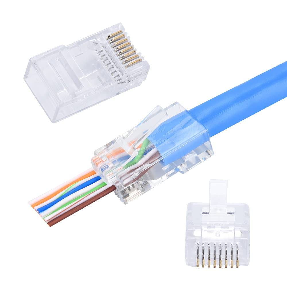 CAT6 RJ45 Pass Through Connector, 100-Pack CAT6 Ends, Gold Plated ...