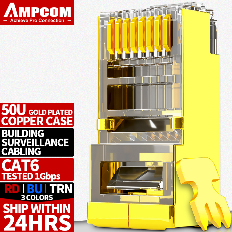 CAT6 Shielded RJ45 Modular Plug connector 50μ Gold Plated 8P8C RJ45 ...