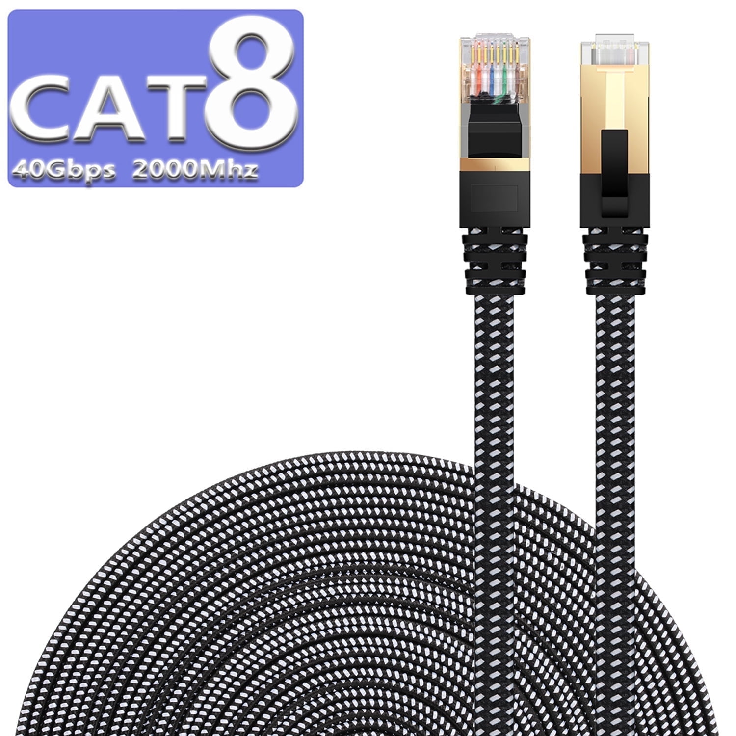 CAT8 Ethernet Cable 1m High Speed Nylon LAN Network Patch Cat8 Cable 40Gbps 2000Mhz SFTP ...