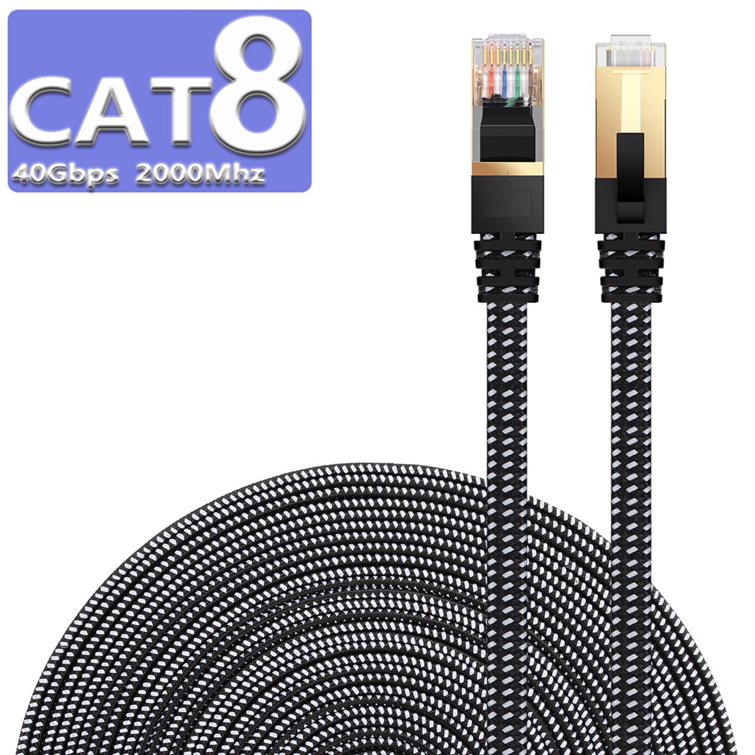 CAT8 Ethernet Cable 2m High Speed Nylon LAN Network Patch Cat8 Cable ...
