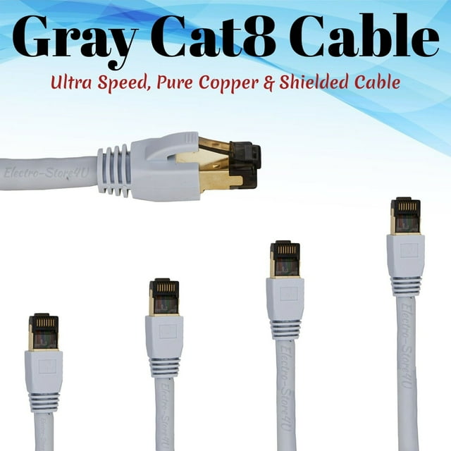 CAT8 Ethernet Cable Gray Copper RJ45 Network Lan Patch Cord SFTP 26AWG ...