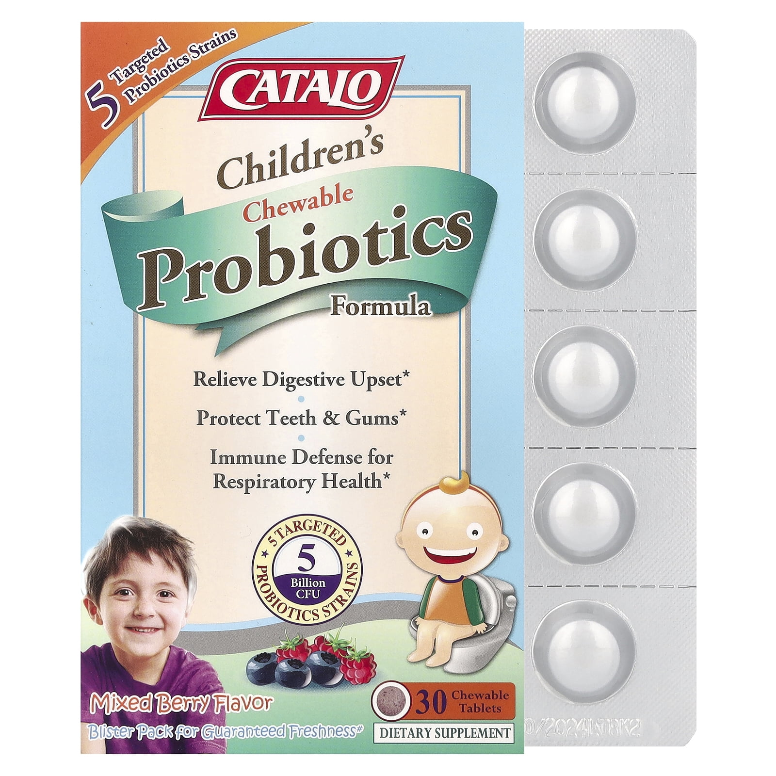 CATALO Children's Chewable Probiotics Formula, Mixed Berry, 5 Billion ...