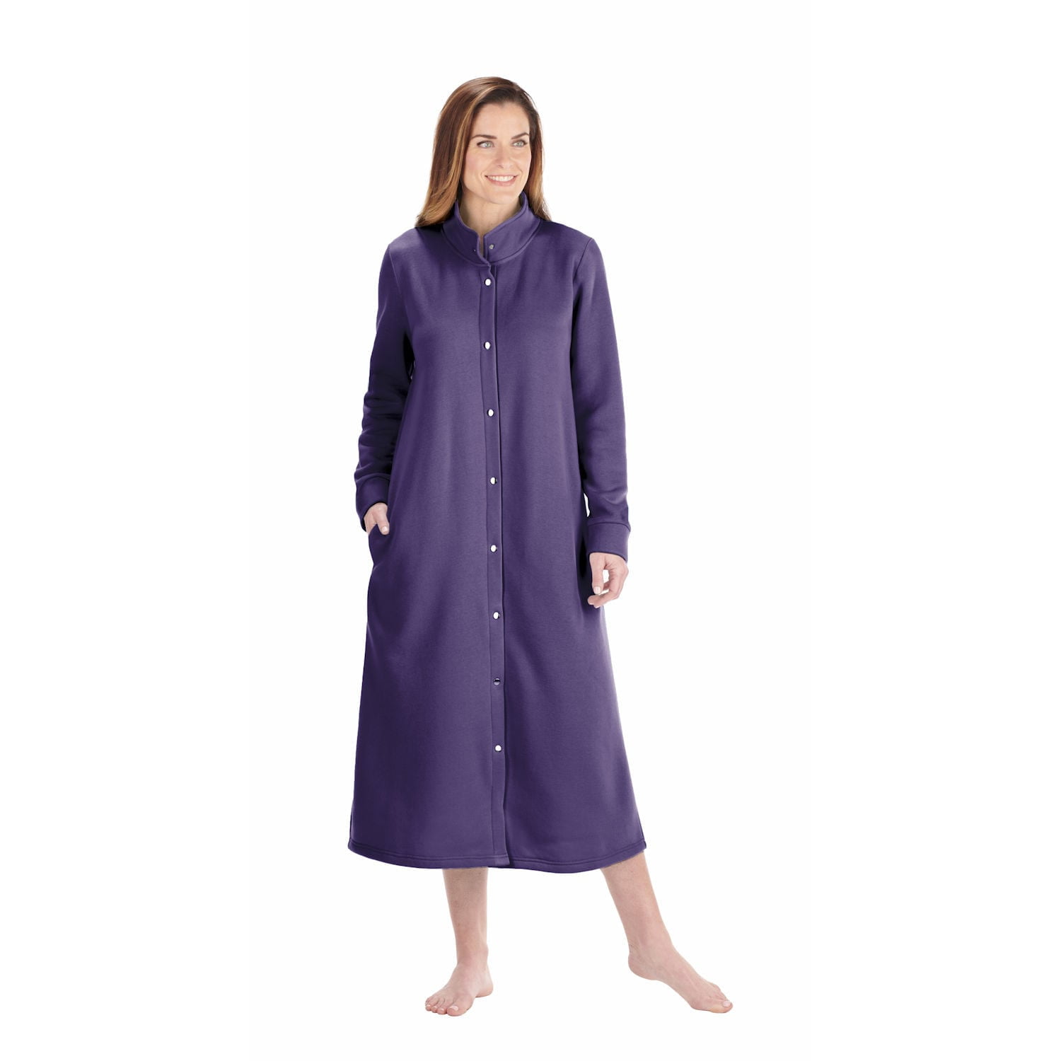 CATALOG CLASSICS Women's Warm Fleece Sleepwear Gown, Snap Front House ...