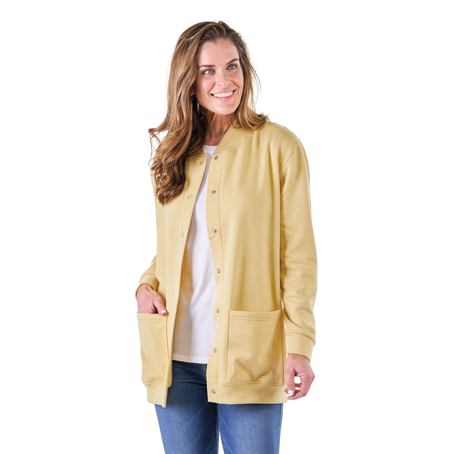 CATALOG CLASSICS Womens Fleece Jacket Snap Front Cardigan Sweatshirt ...