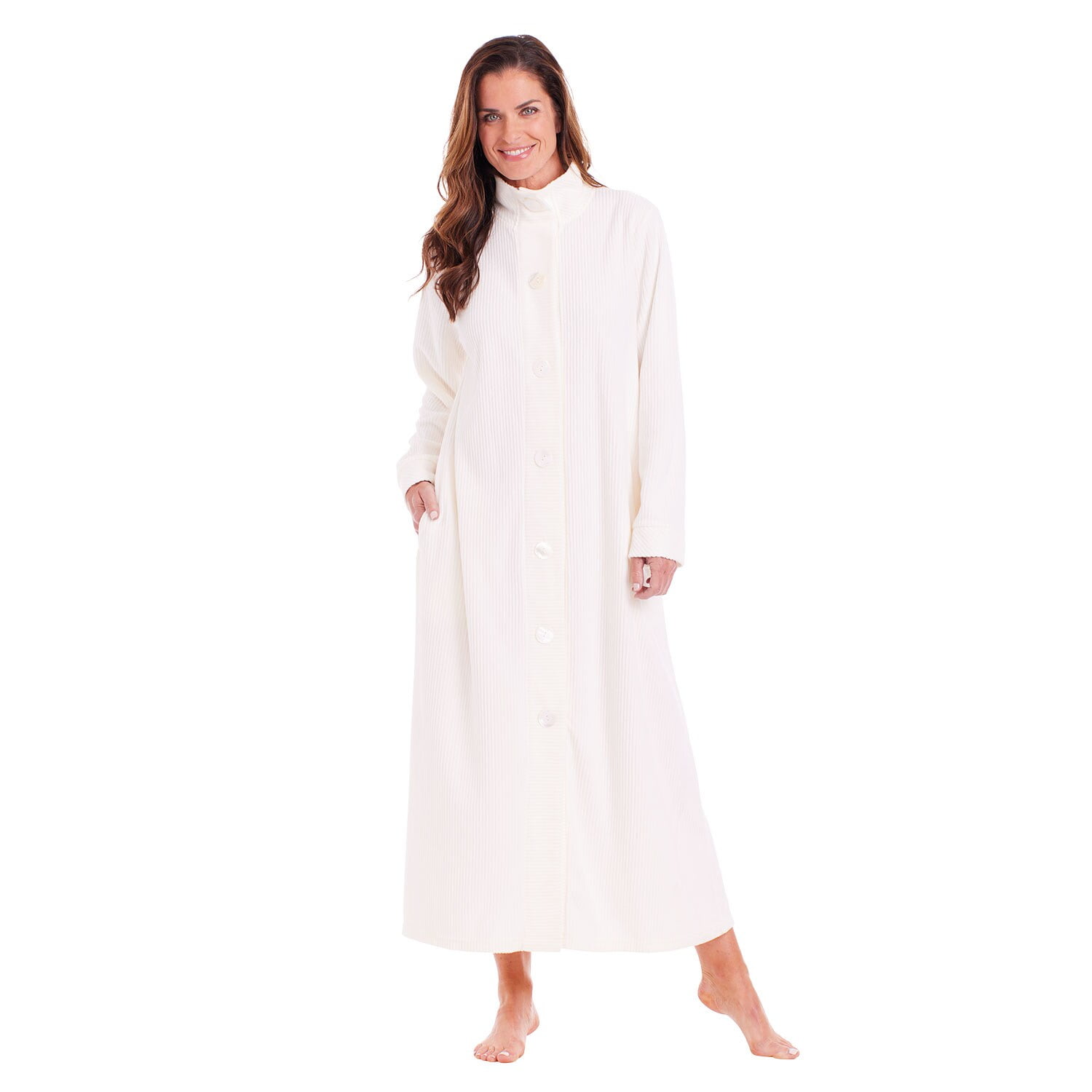 CATALOG CLASSICS Womens Chenille Long Robe Nightgown, Button Front ...