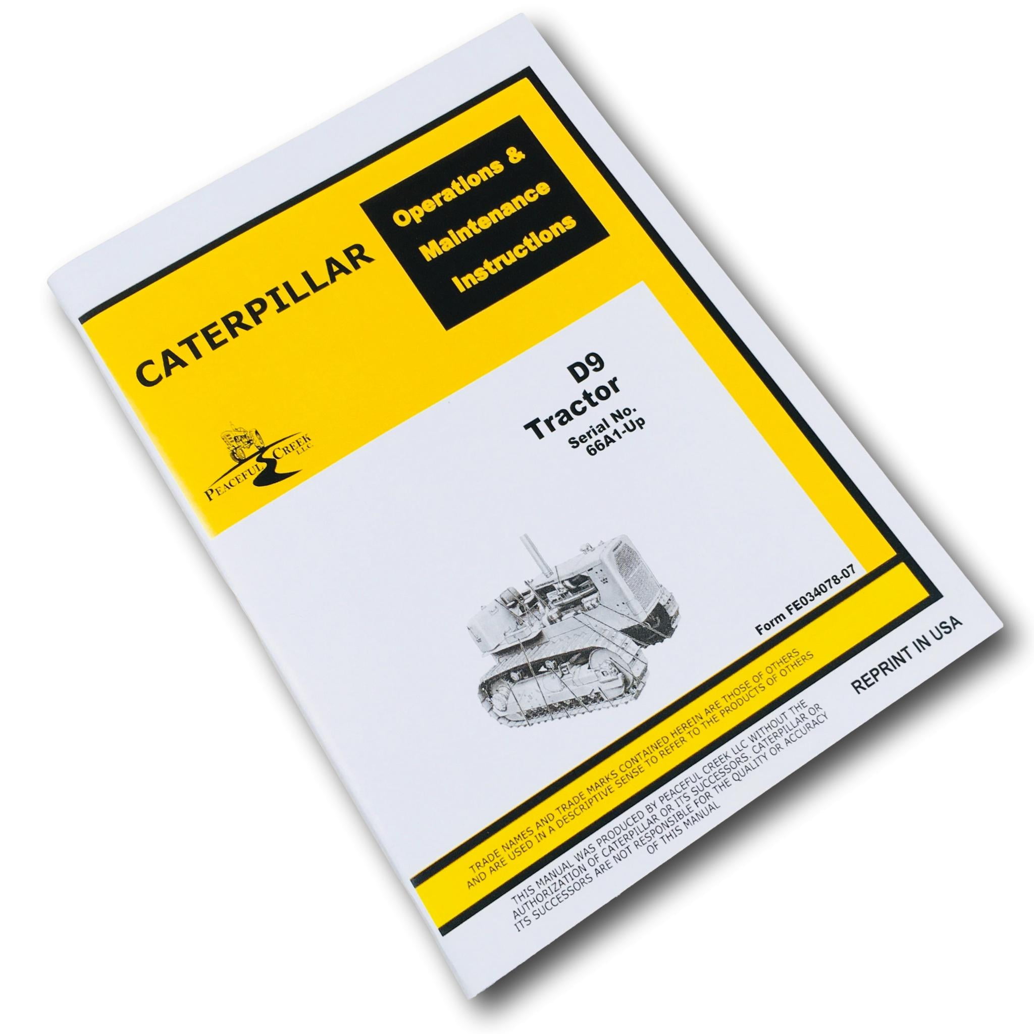 CATERPILLAR D9 CRAWLER TRACTOR OPERATORS MANUAL OWNERS BOOK S/N 66A1-UP ...