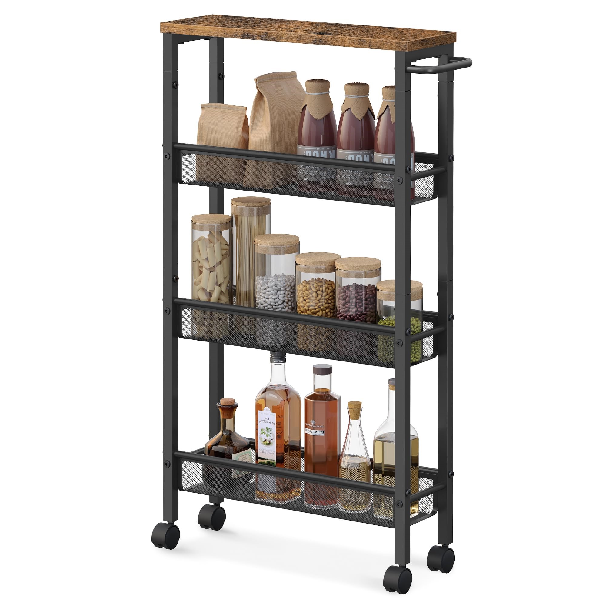 CATGOOD 4-Tier Kitchen Storage Cart on Wheels, Small Metal Fruit Basket ...