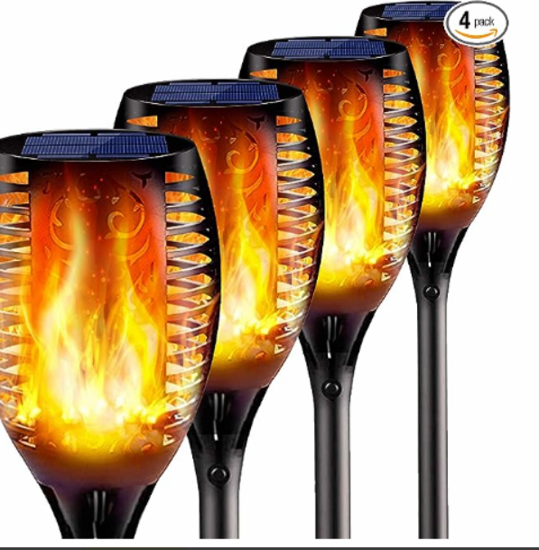 CATGOOD 4PCS Solar Torch Lights, Solar Flame Torches with Flickering ...