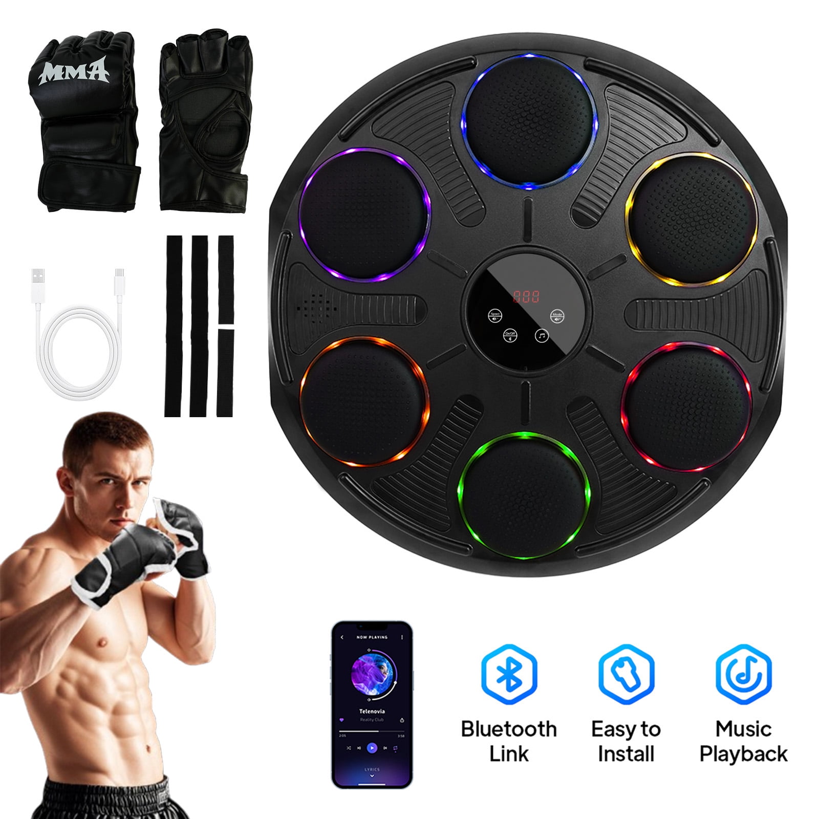 CATGOOD Boxing Target Colorful Lights RGB with Gloves for Children and ...