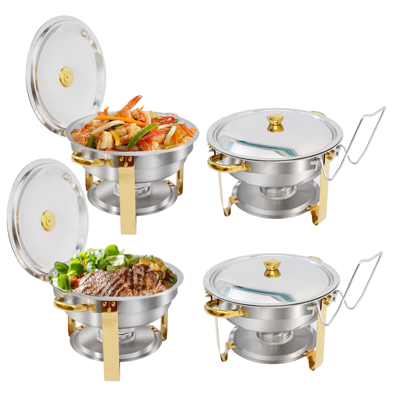 CATGOOD Chafing Dish Buffet Set 5QT Round Half-Gold Plated Stainless ...
