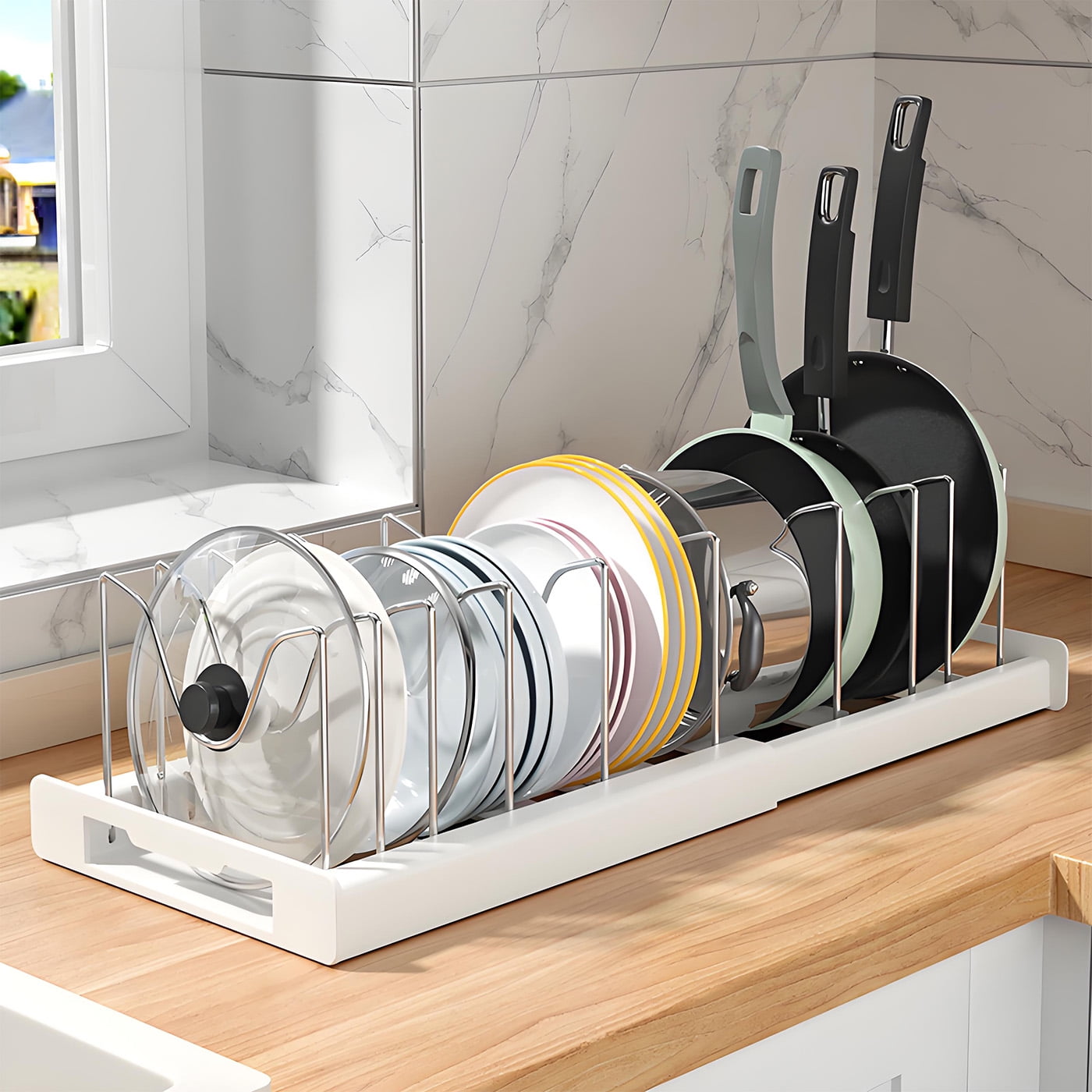 CATGOOD Expandable Utensil Storage Rack, Extendable Pot and Pan ...