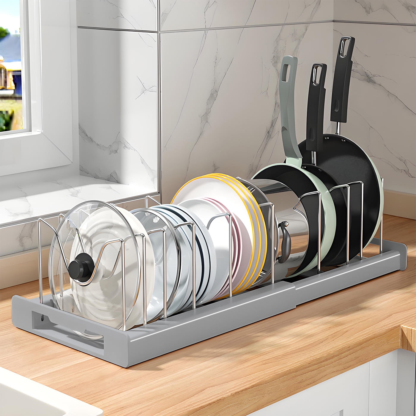 CATGOOD Extendable Pot and Pan Organizer for Kitchen Cabinets ...