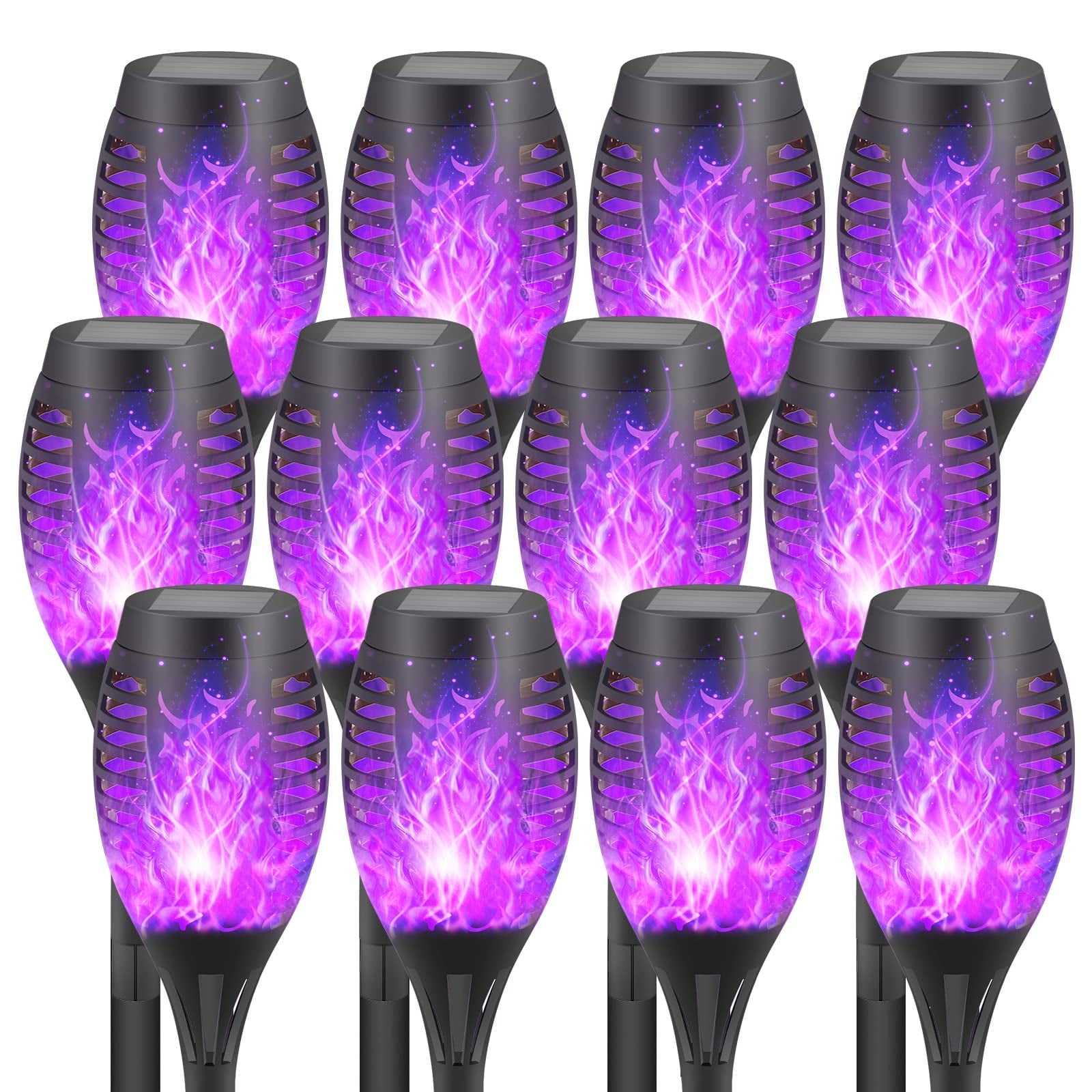 12 Pack Solar Tiki Torches, Flickering Yard Lights Outdoor Solar ...