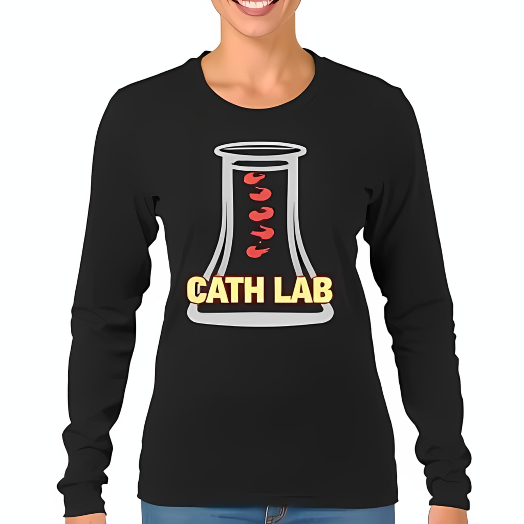 CATH LAB Long Sleeve T-Shirt for Professionals - Fun Graphic with Bold ...