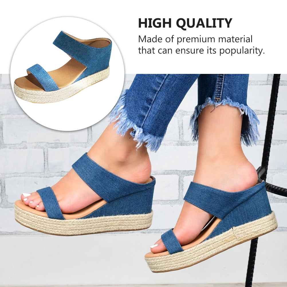 CATIEBYE 1 Pair Blue Pu Wedge Sandals for Women Comfortable to Wear ...