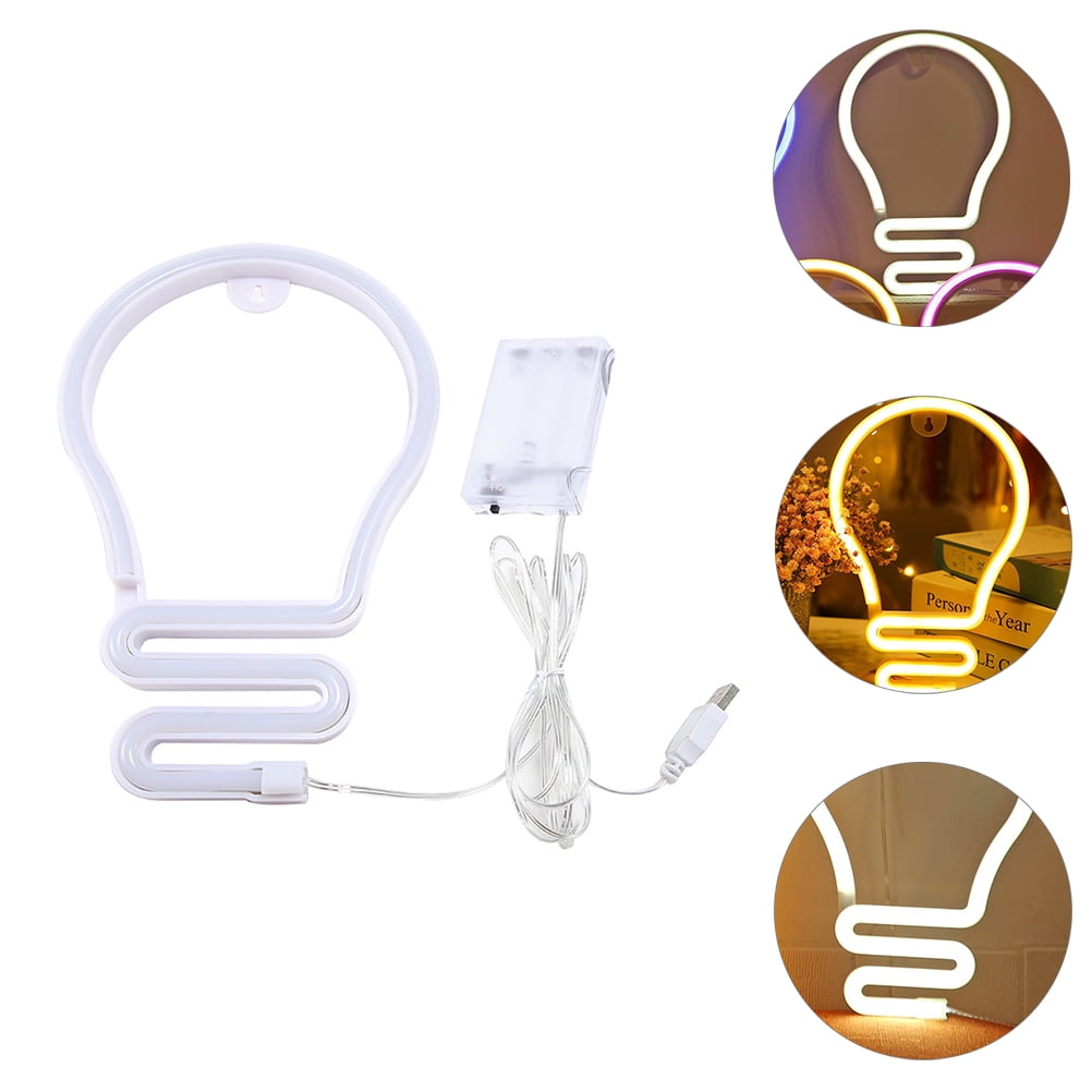 CATIEBYE 1 Set Neon Light Sign Yellow White Light Bulb Shape Decor Led ...