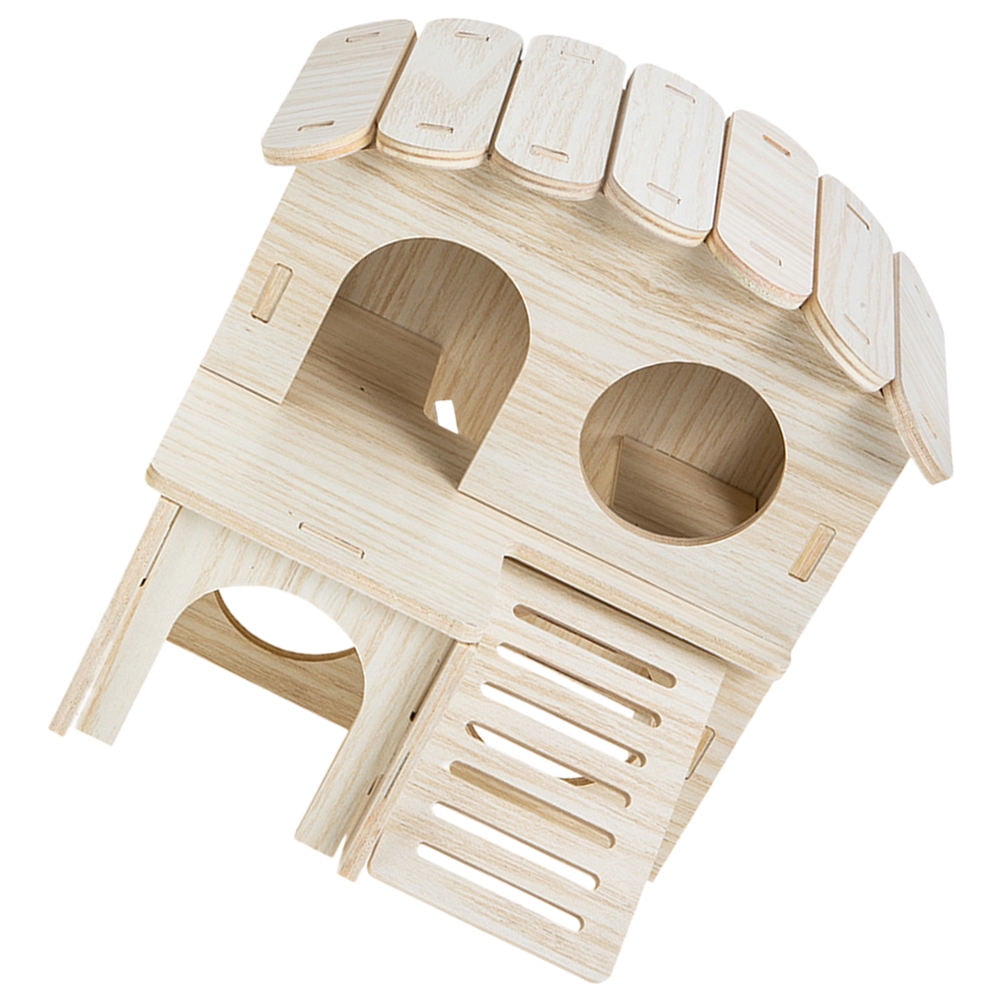 CATIEBYE Delicate Hamster House Double Layer Villa Hut Wooden 1 Set ...