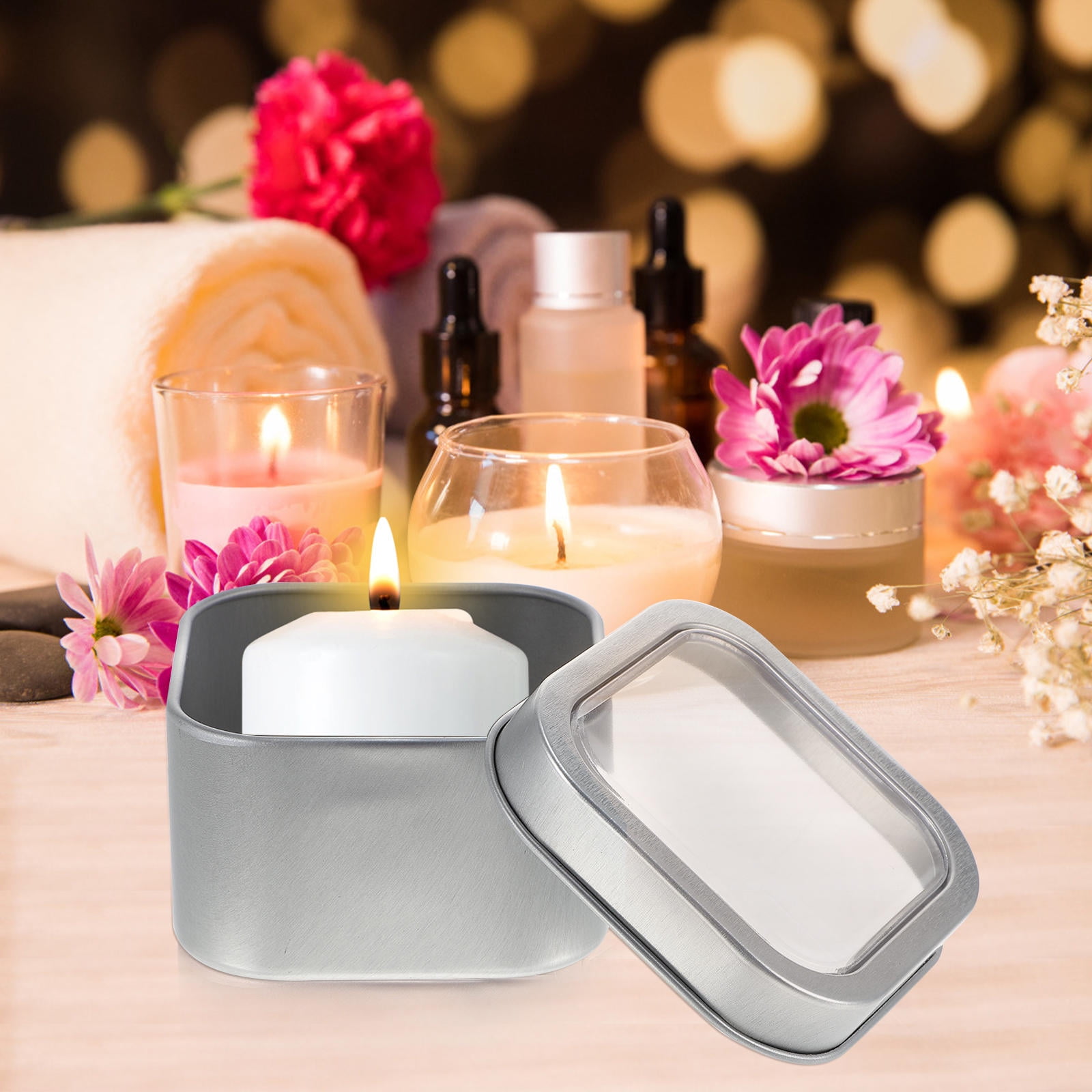 CATIEBYE 15Set Metal Tins with Window Lids Square Tin Container for Balms Storage and Ointments ...