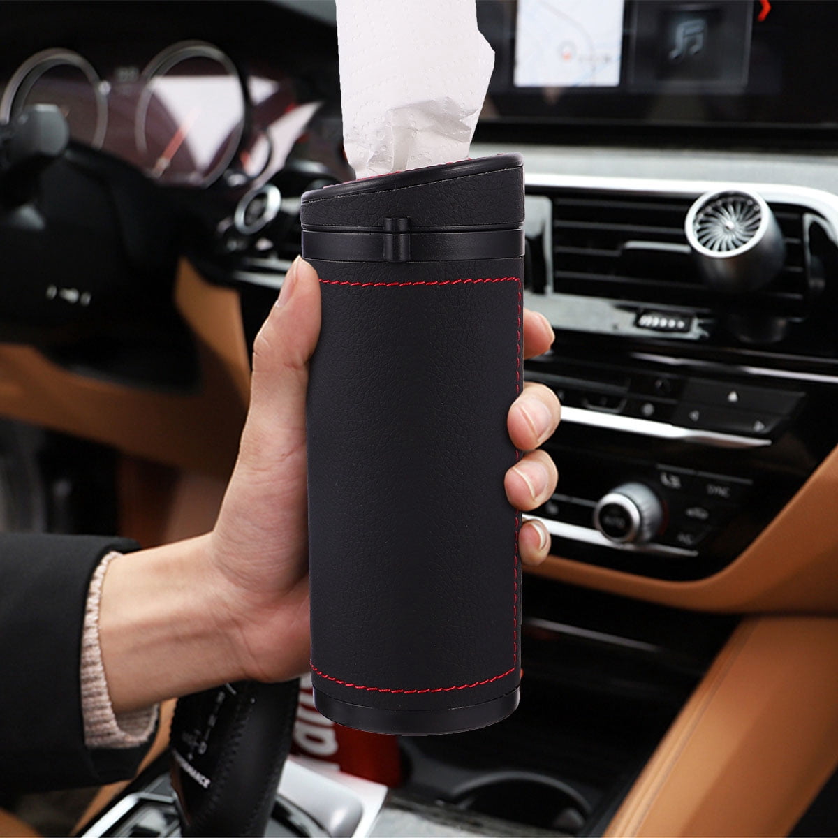 CATIEBYE 1Pack Car Tissues Boxes Round Tissue Box Holder Black ABS ...
