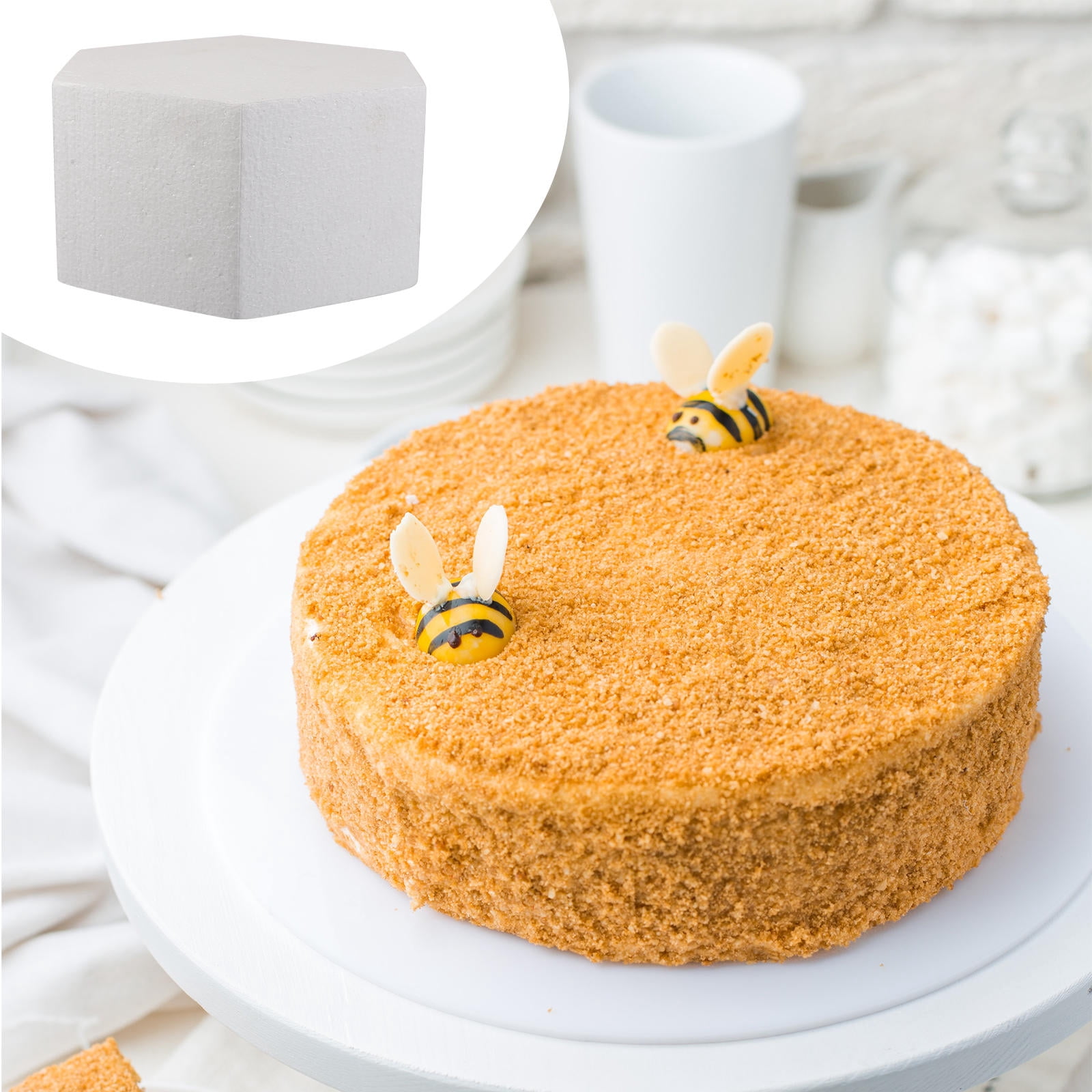 CATIEBYE 1Pack Polystyrene Hexagon Cake Model 17.50X17.50X10.00Cm White ...