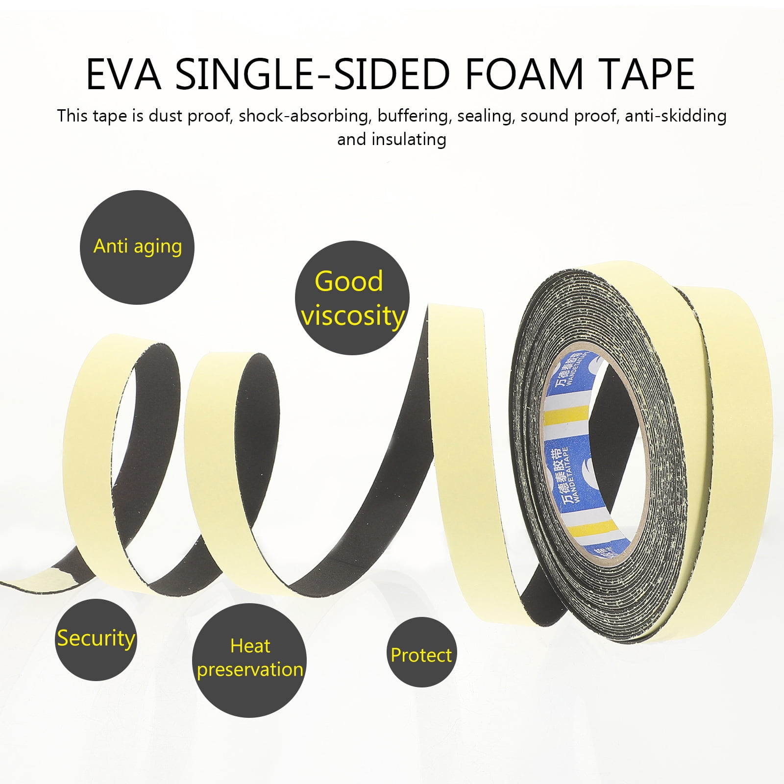 CATIEBYE 2 Rolls Noise Reduction Tape EVA Black 1mm Thick x 0.8in 32 ...