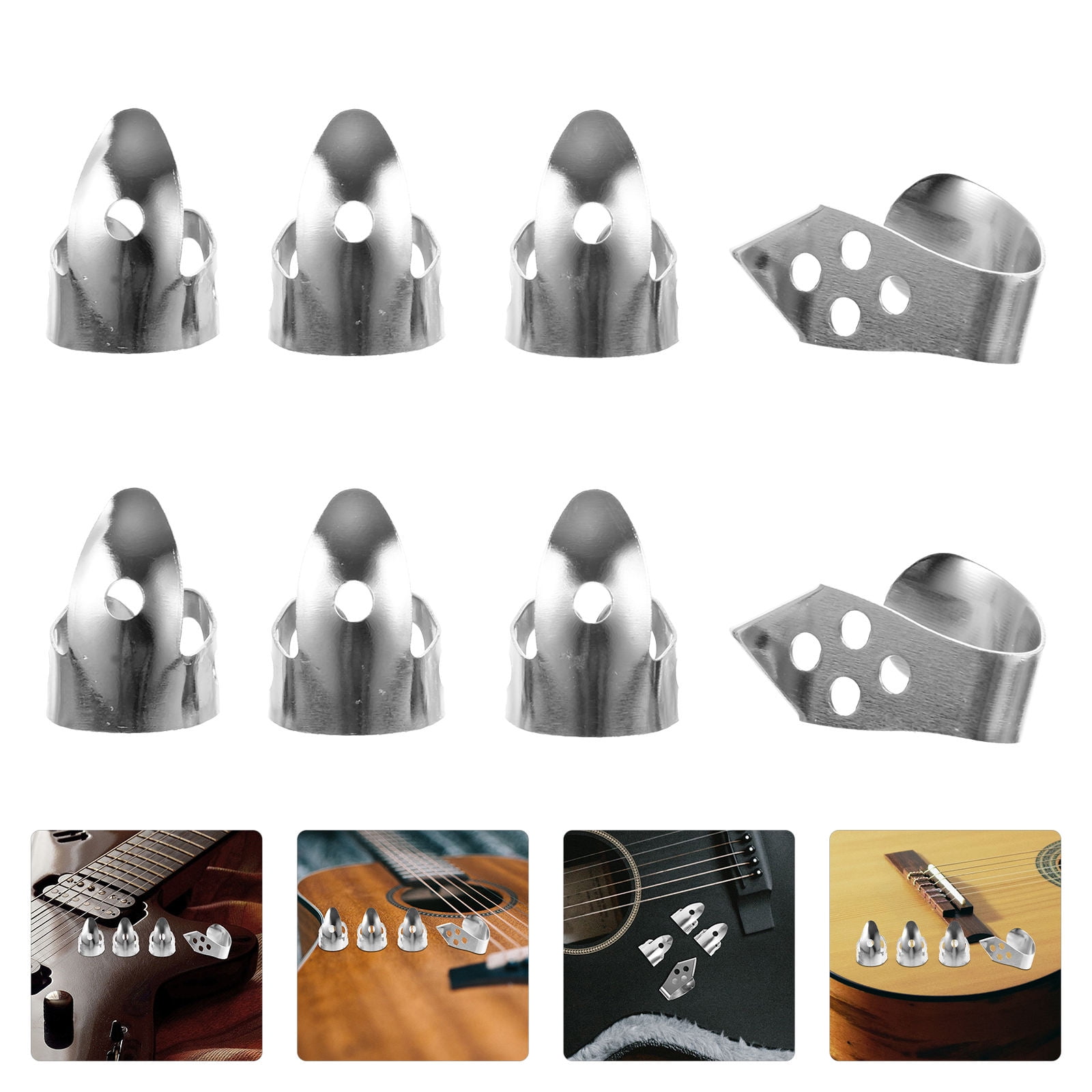 CATIEBYE 2 Sets Finger Picking Practice Thumb Finger Picks Metal Silver ...
