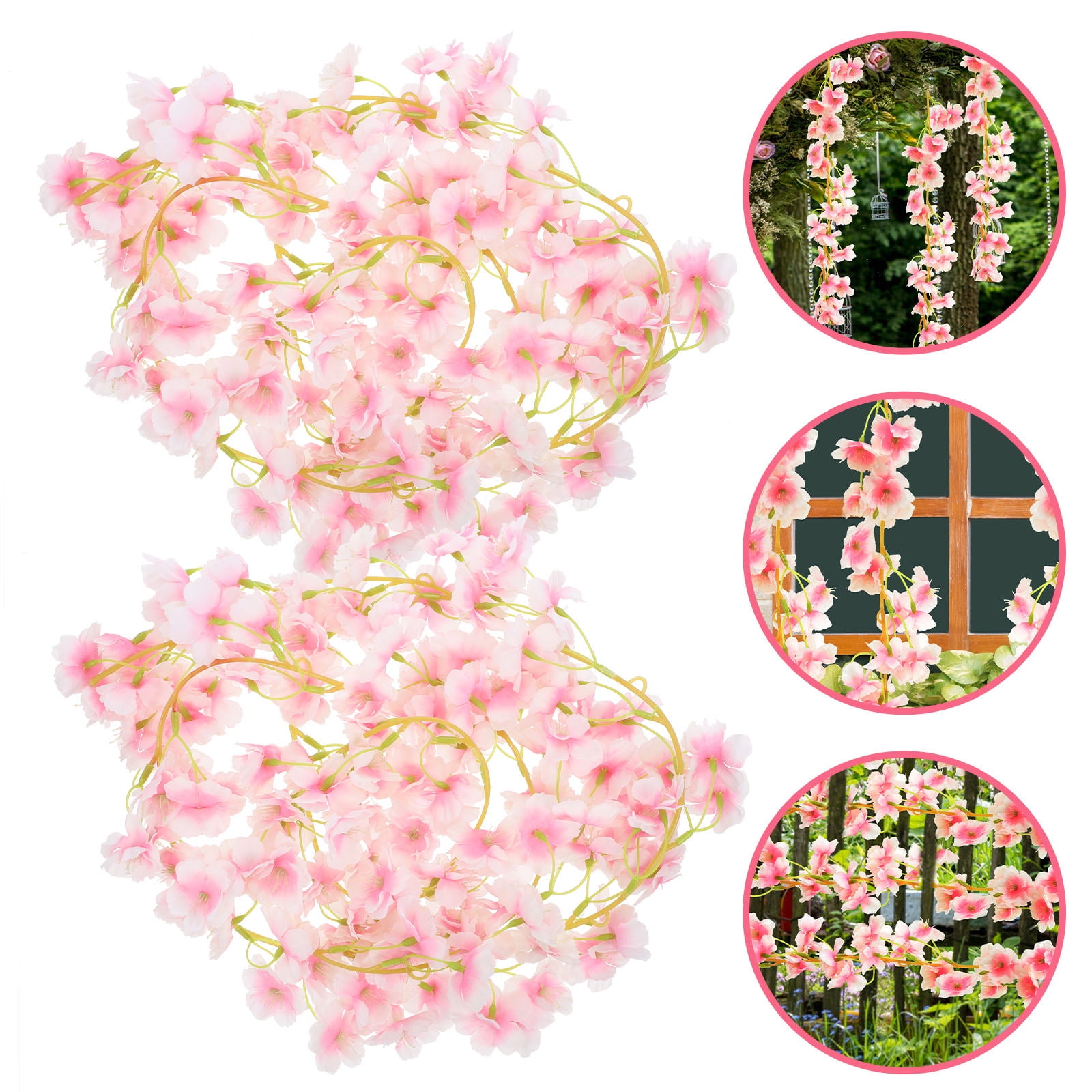 CATIEBYE 2Pcs Pink Artificial Cherry Blossom Flower Vine Flexible Rod ...