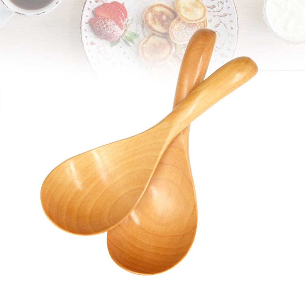 CATIEBYE 2Pcs Rice Grain Spoon Beige Wooden Stirring Serving Tasting ...