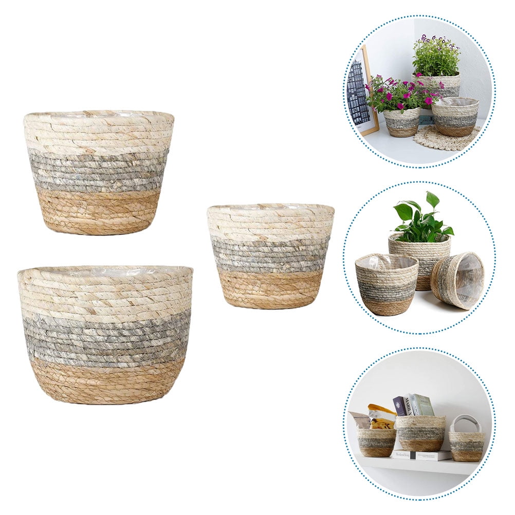 CATIEBYE 3Pcs Assorted Color Woven Pattern Plant Pot for Homeowners ...