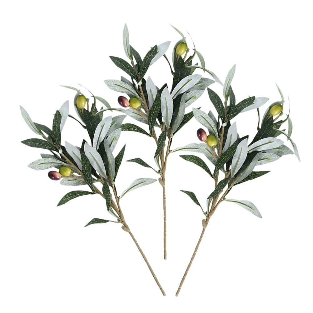 CATIEBYE 3Pcs Realistic Olive Stems PVC Material Artificial Fruitless ...