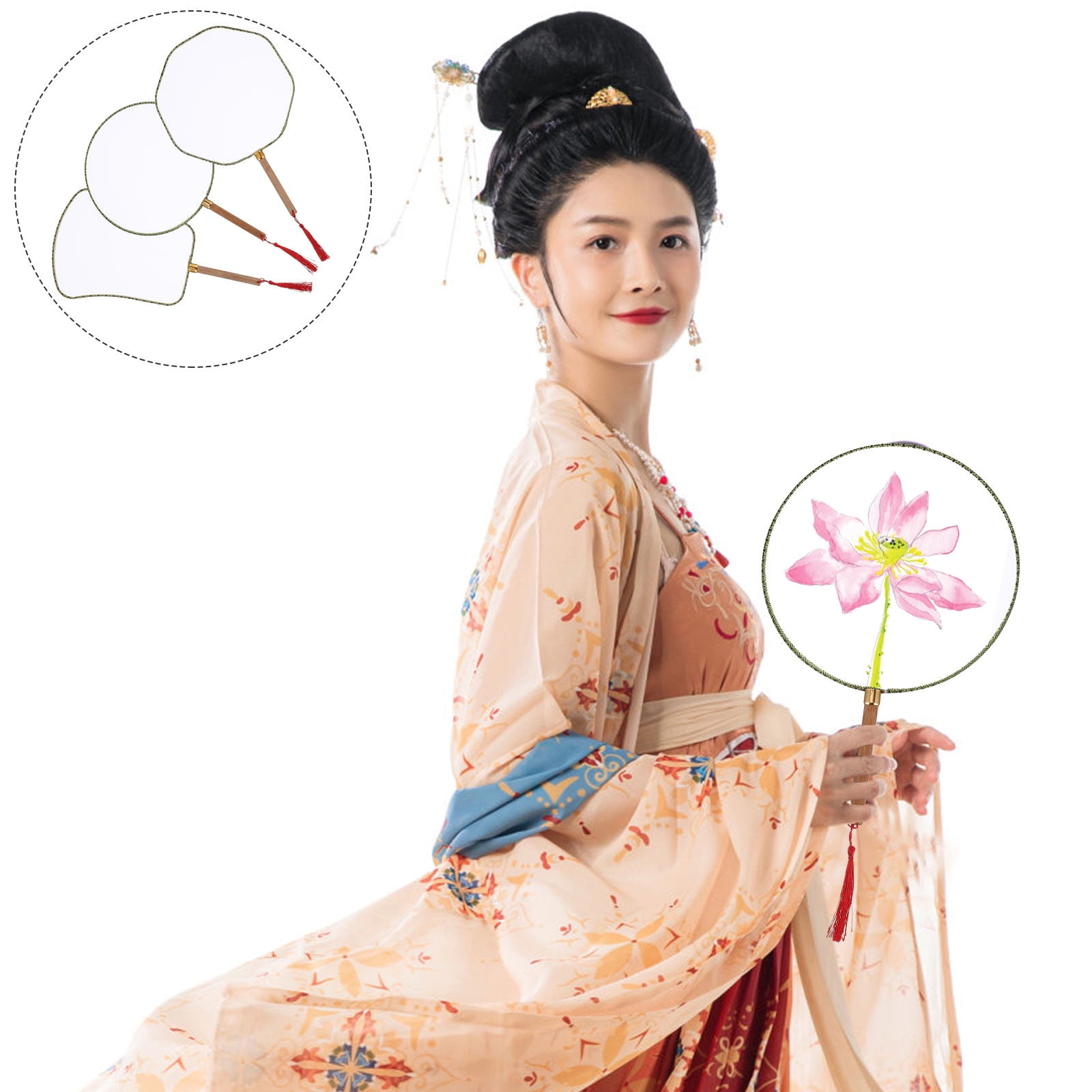 CATIEBYE 3Set DIY Blank Fan Assorted Color Wood Round Traditional Class ...