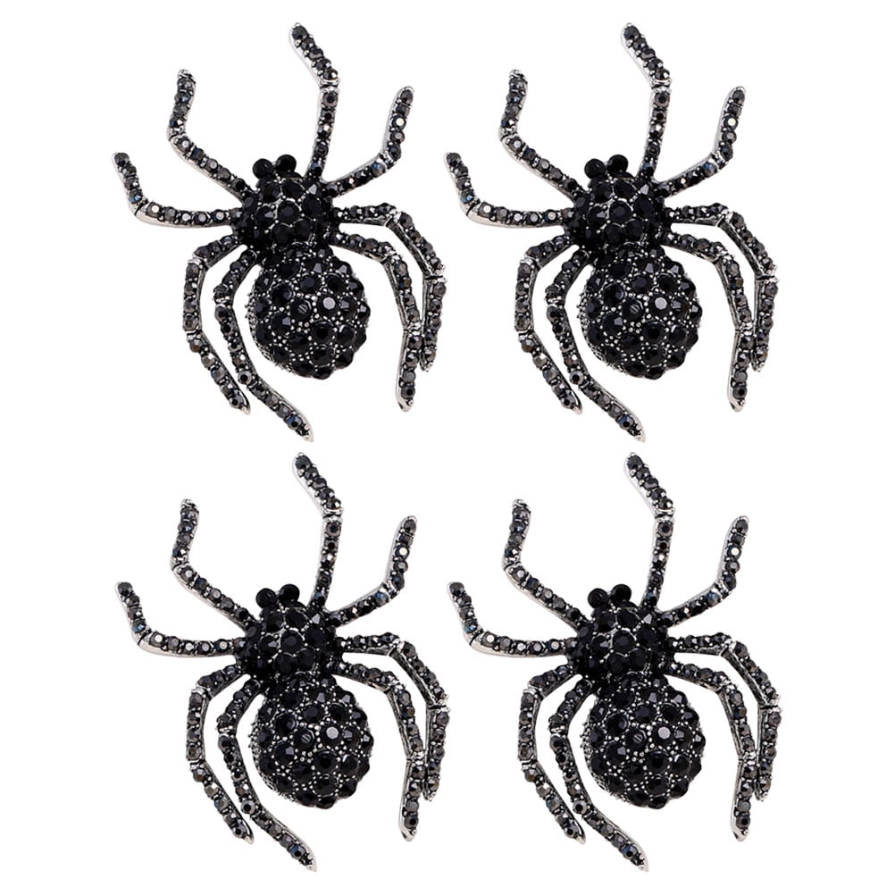 CATIEBYE 4Pcs Brooch Black Spider Shape Zinc Alloy Rhinestone Cute ...