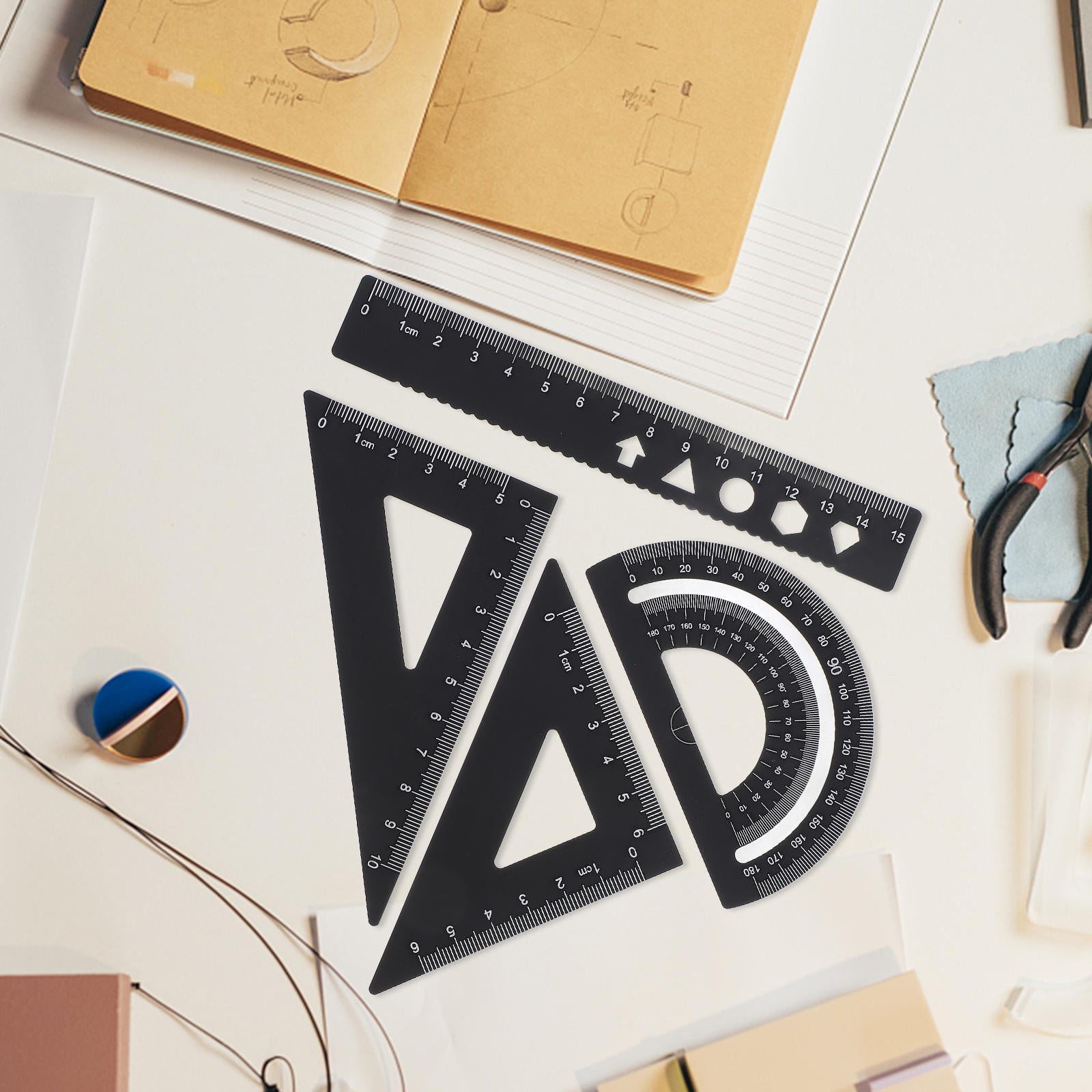 CATIEBYE 4Pcs Portable Drafting Tools Small Ruler Set Aluminum Alloy ...