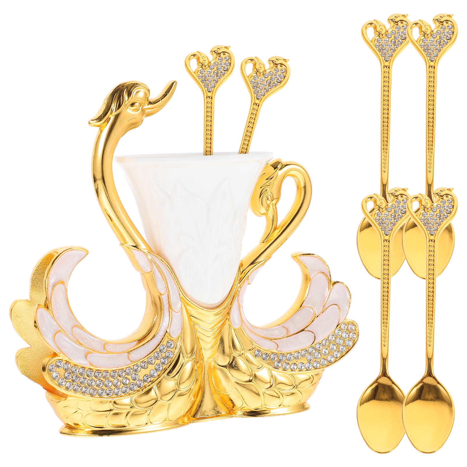 CATIEBYE Catiebye Elegant Golden Metal Spoon Set 6 Swans for Coffee ...