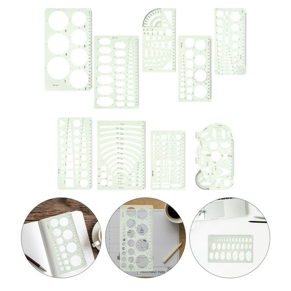 CATIEBYE 9Pcs Engineering Drawing Templates Geometric Ruler Plastic ...