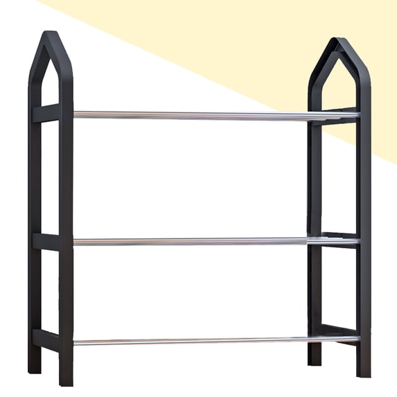 CATIEBYE Black Shoes Shelf 3 Tier Storage Rack Sturdy Plastic and Steel ...