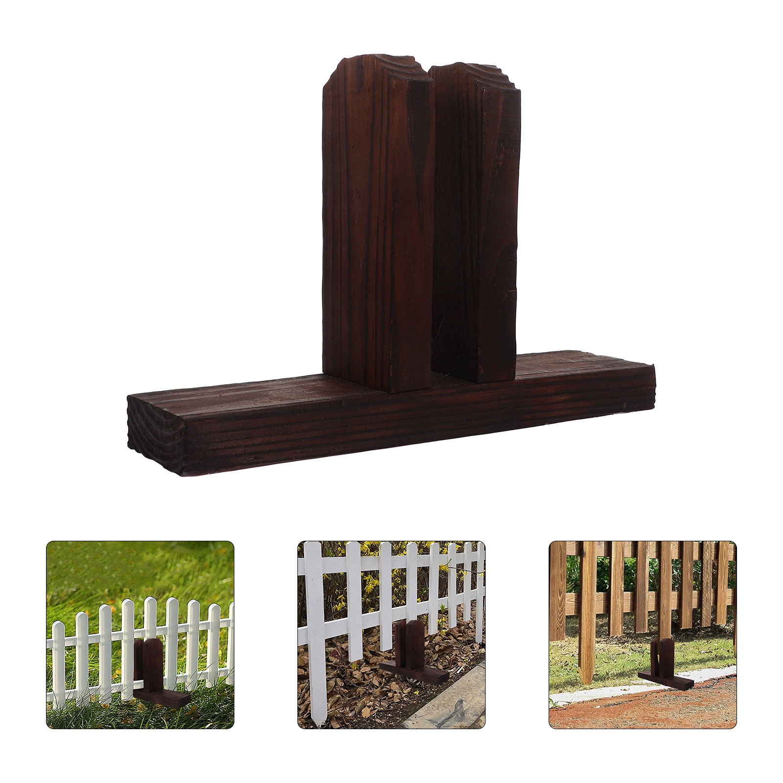 CATIEBYE Wood Fence Support Base Dark Brown Wooden Fence Post Holder ...
