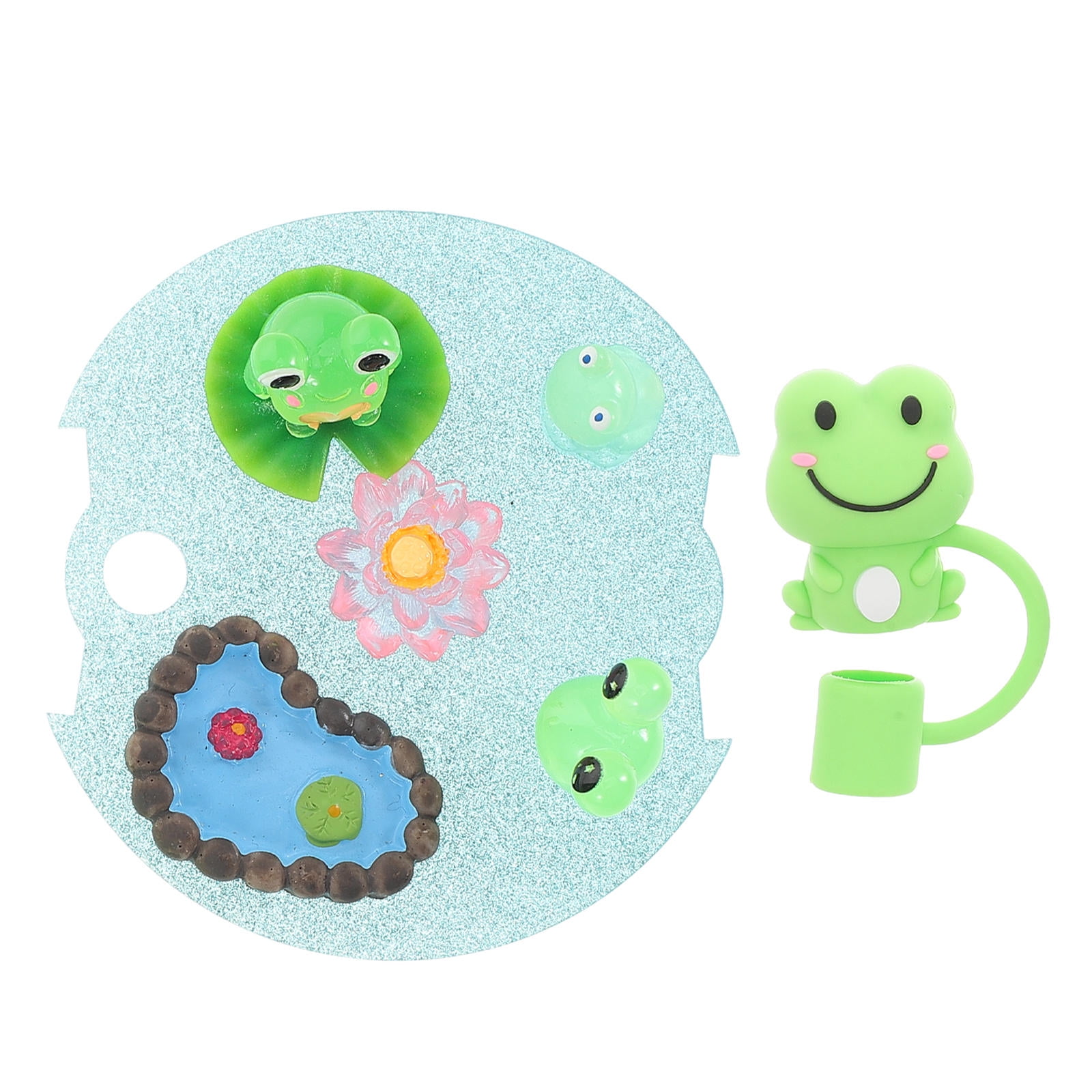 CATIEBYE Green Frog Straw Topper Set for Office Use Light Green 5.0x3 ...