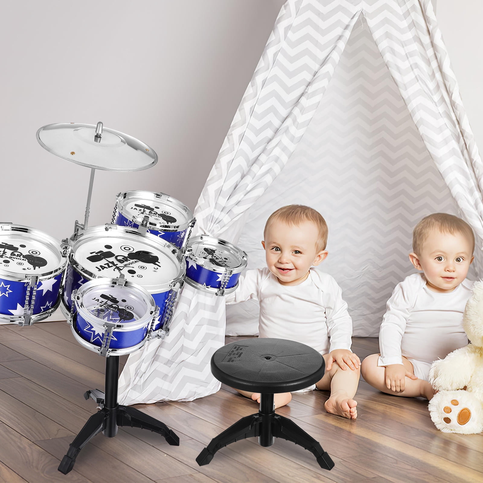 CATIEBYE White Plastic Drum Set for Kids Musical Instruments 1 Set ...