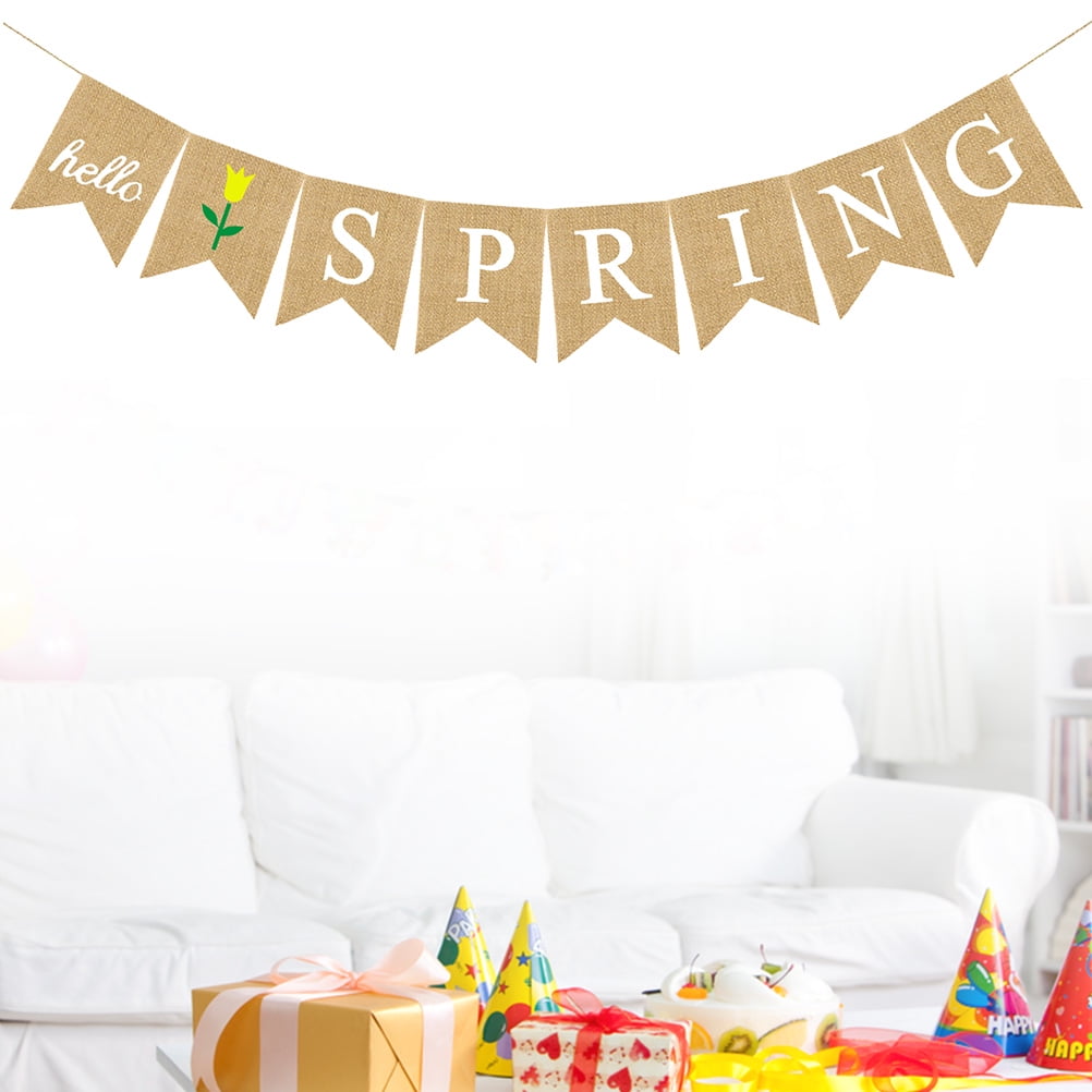 CATIEBYE Linen Bunting Banner Burlap Flags Spring Decorations ...
