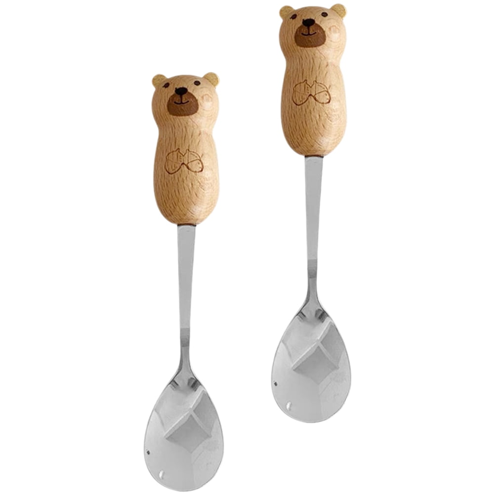 CATIEBYE Stainless Steel Bear Spoons, Khaki, Wooden Handle, Perfect for ...