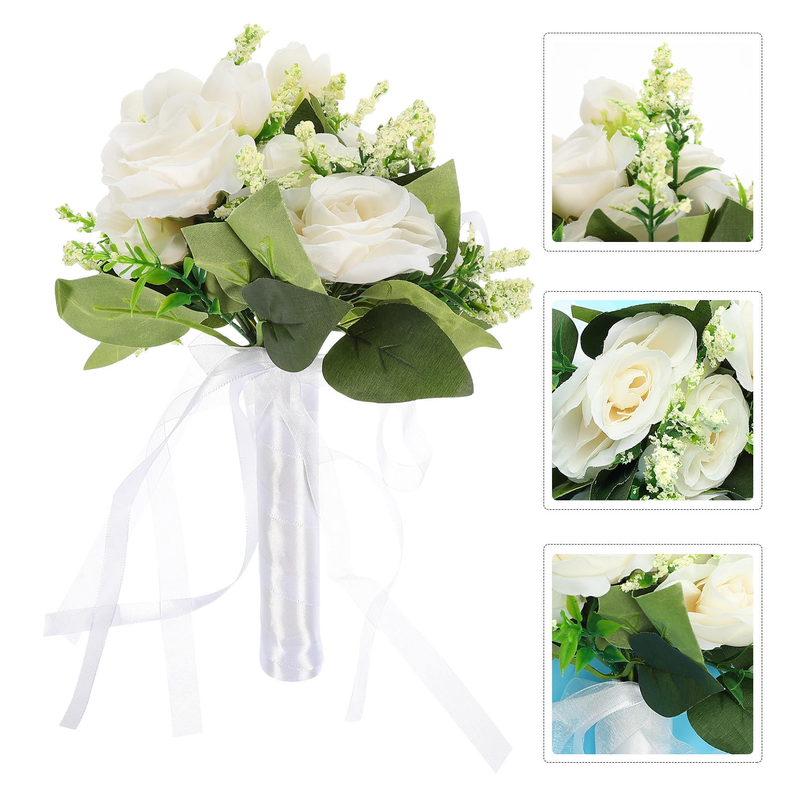 CATIEBYE Round Shape Silk Wedding Flowers Bridal Bouquet for Bride 1Set ...