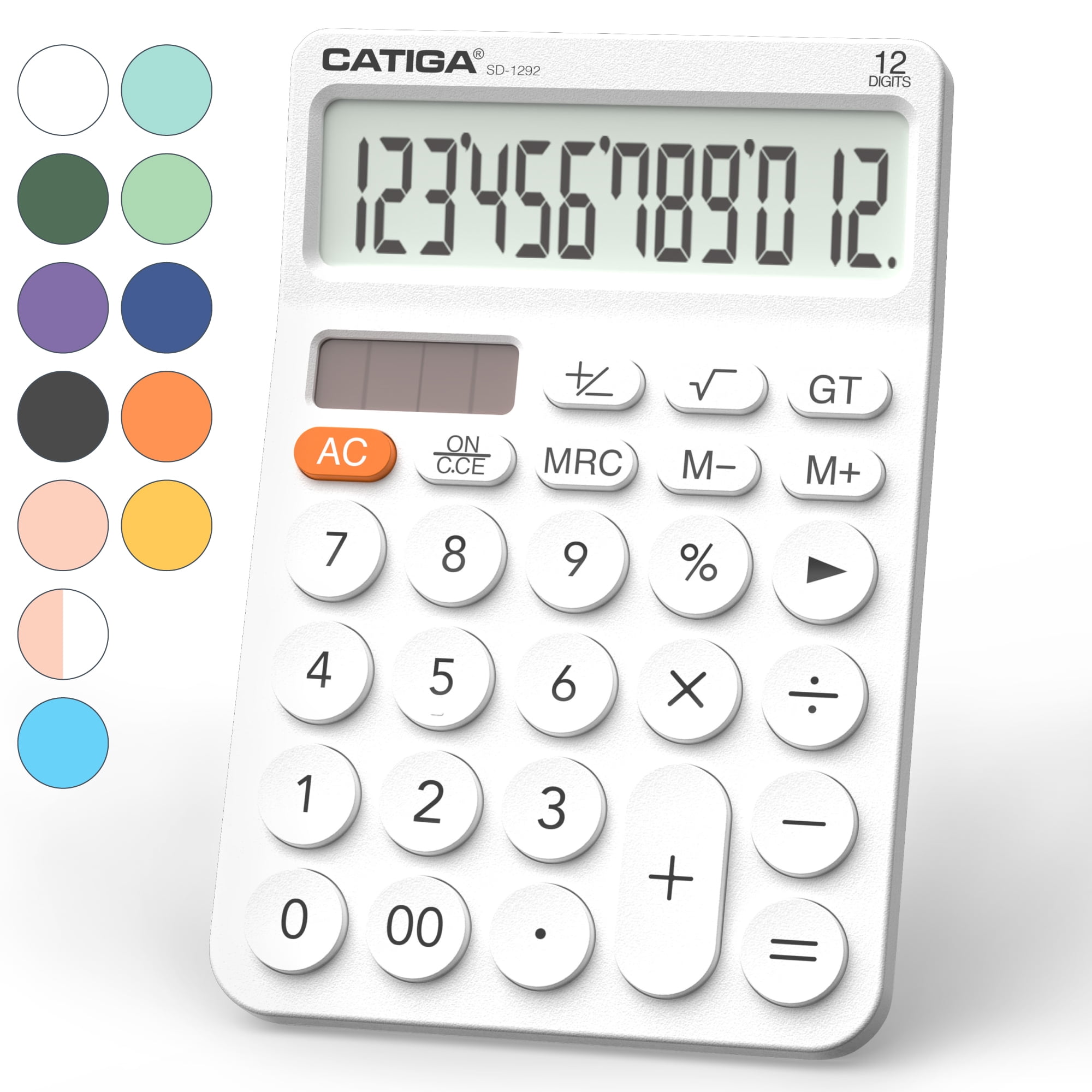 CATIGA 12 Digit Desktop Calculator with Large LCD Display, Round Design Big Button, Dual Power ...