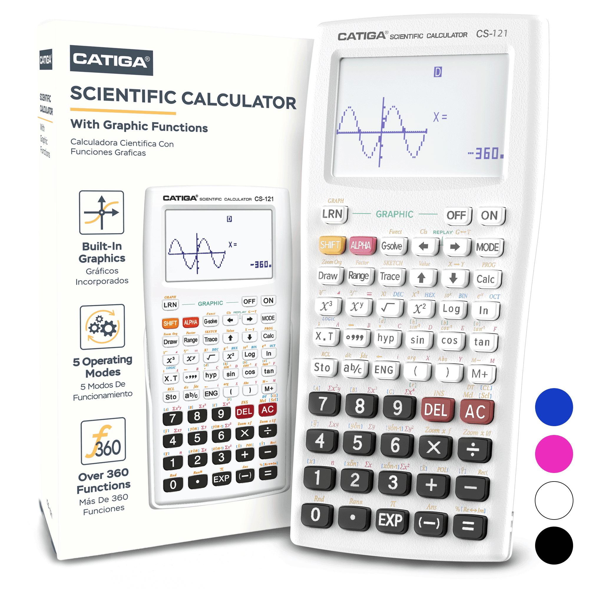 CATIGA CS-121 Electronics Scientific Calculator with Graphic Functions and Multiple Modes (White ...
