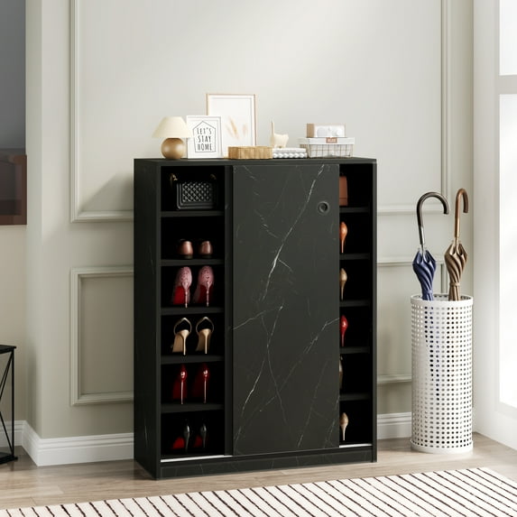 CATLK Marble Shoe Cabinet with Sliding Doors - 6-Tier Storage Organizer ...