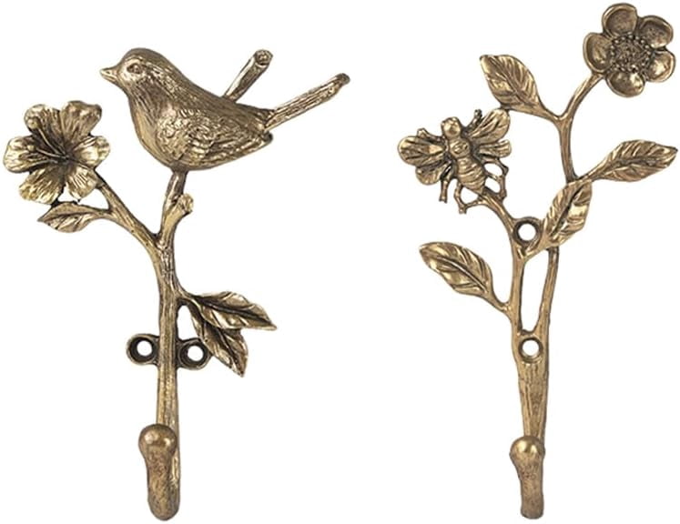 CATPAN 2 Packs Vintage Alloy Bee & Birds Wall Coat Hooks with Screws ...