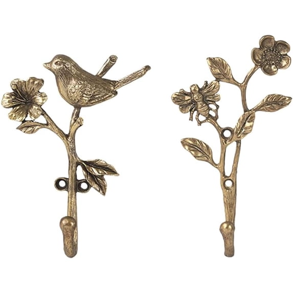 CATPAN 2 Packs Vintage Alloy Bee & Birds Wall Coat Hooks with Screws ...