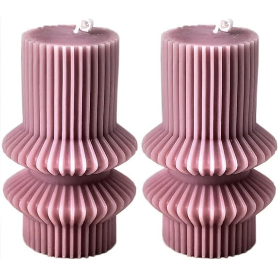 CATPAN Boho Striped Pillar Candle, Tall 4.3" Dark Pink Scented Soy Wax ...